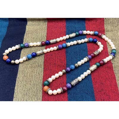 Vintage Mixed Multicolor Pearl Beaded Necklace 32" Opera Length Fashion ...