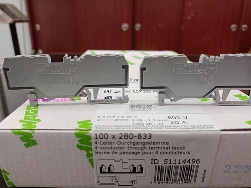 12pcs Wago 280-833 4-Conductor Through Terminal Block, 800V 20A, 28 ...