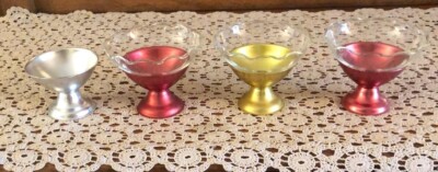 1950-60'S EIGHT 4 PIECE SET OF ALUMINUM & GLASS INSERT ICE CREAM ...