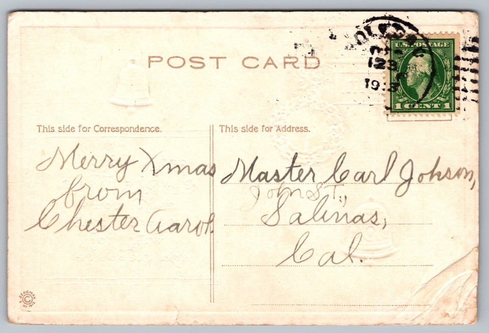 Postcard: Christmas, Embossed, Gilt, Good Will, S. Bergman, # 7007, Posted 1913 | eBay