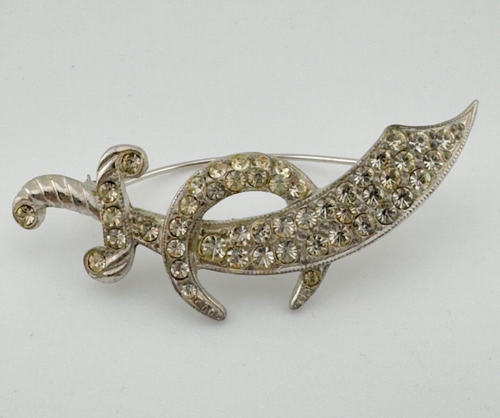 3" Vintage ORA Crescent & Sword Shriners Masonic Rhinestone Brooch Pin ...