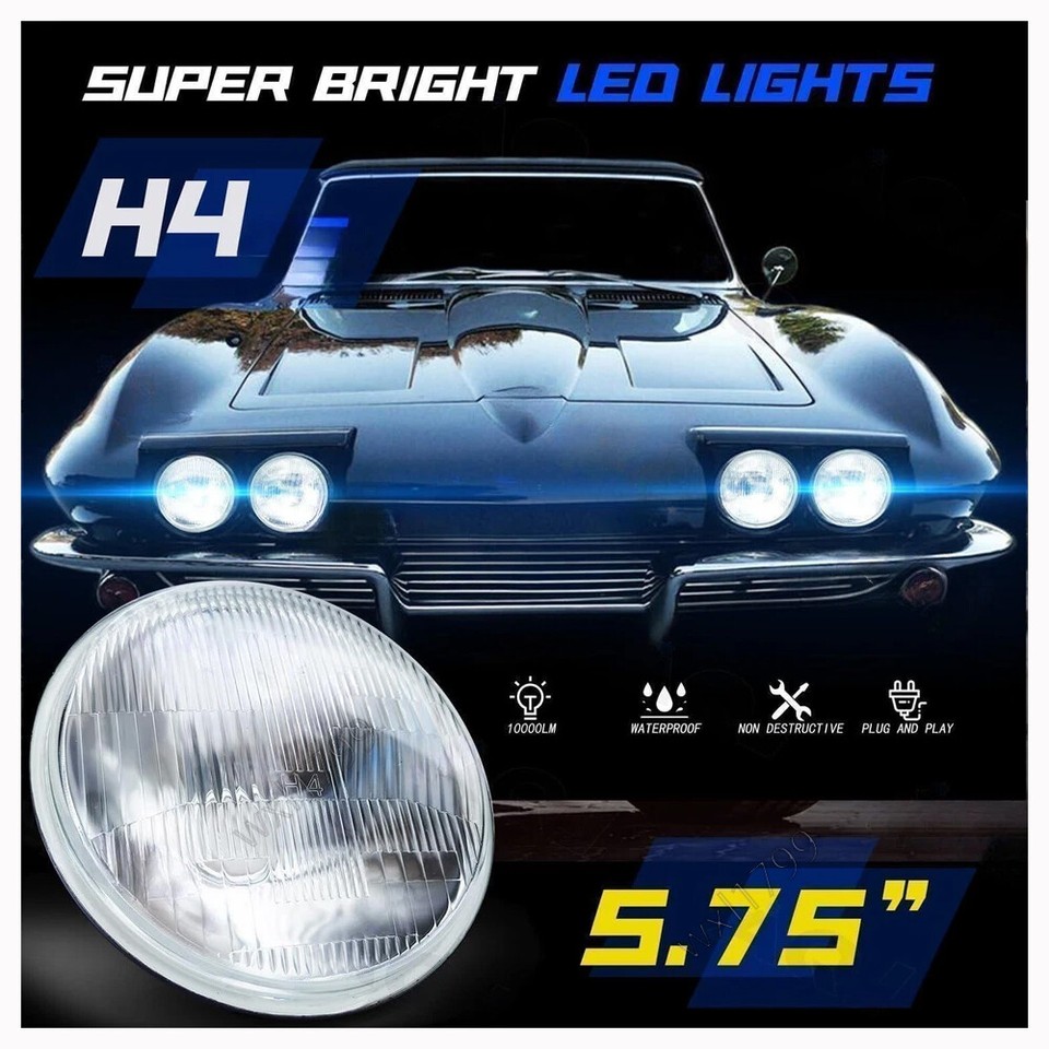 4pc 5.75" 5 3/4 Round GLASS Lens Led Hi/Lo Beam Headlights For Cutlass ...