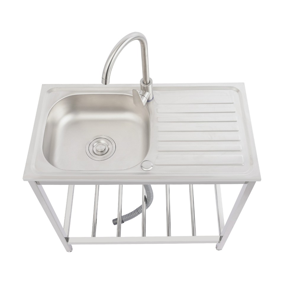 Stainless Steel Kitchen Sink Single Compartment Prep Table Freestanding ...