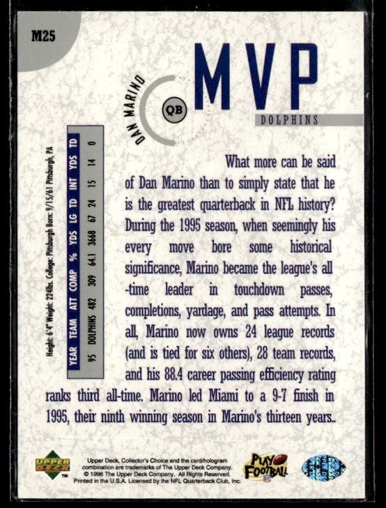 L30,619 - 1996 Collector's Choice MVPs #M25 Dan Marino | eBay