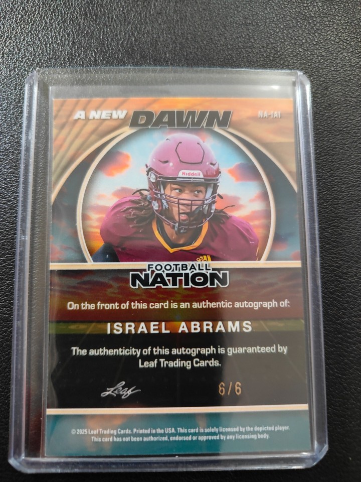 Israel Abrams 2025 Leaf Football Nation Auto Autograph 6/6 Auburn ...