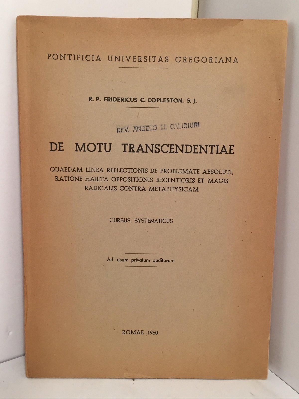 Frederick Copleston: De Motu Transcendentiae; VERY SCARCE philosophy ...