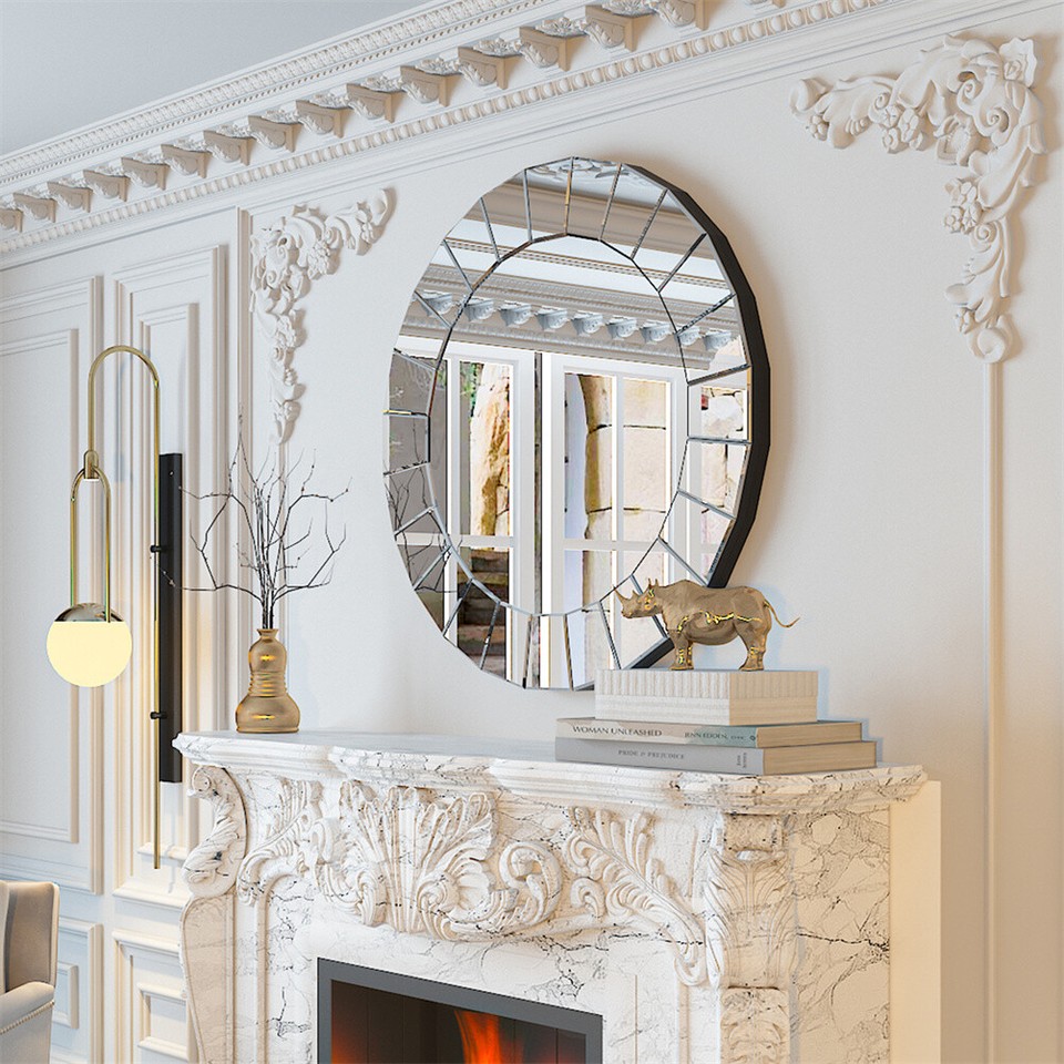 Large Rectangle/Round Decorative Wall Mirror Silver Polished Art ...