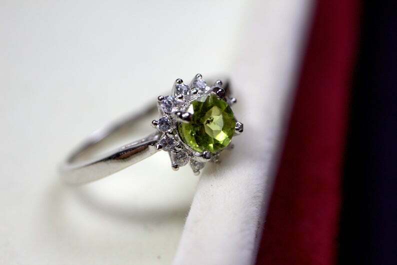 1.2ct Round Peridot Simulated Diamond Halo Solitaire Ring 14k White ...