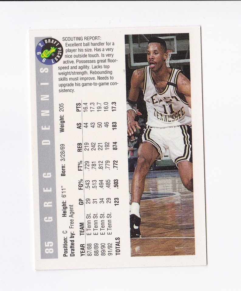 1992 Classic #85 Greg Dennis East Tennessee | eBay
