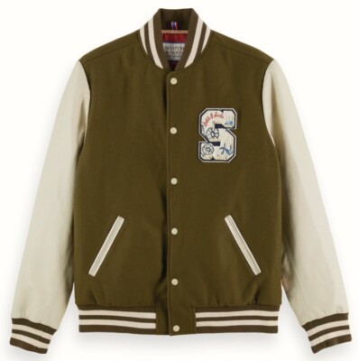 Scotch & Soda Wool Blended Leather Sleeved Varsity Jacket | eBay