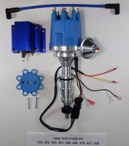 FORD FE 352-360-390-427-428 BLUE Small Cap HEI Distributor & 50k volt ...