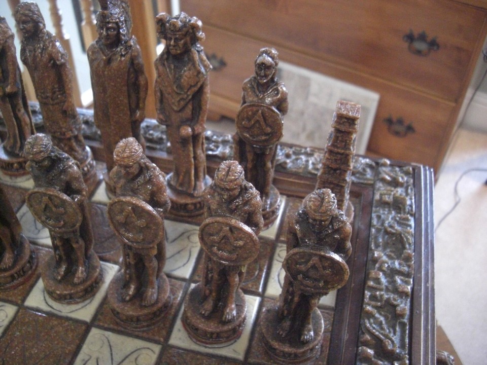 Rare - Vintage Unique Mayan Aztec Chess Set Malachite Stone Wood | eBay