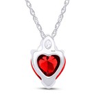 Heart Pendant Necklace & Stud Earrings Set Simulated Garnet 925 ...