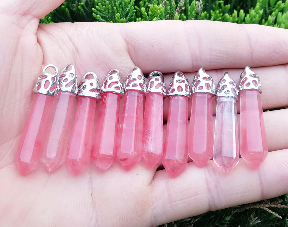 10pcs Watermelon Red Stone Pendants Hexagon Natural Pendant bead Point ...