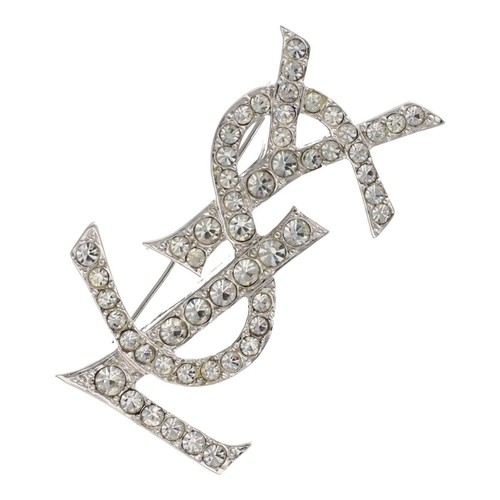 【Used】 Saint Laurent YSL Brooch YSL logo rhinestone brooch 24006807 YM ...