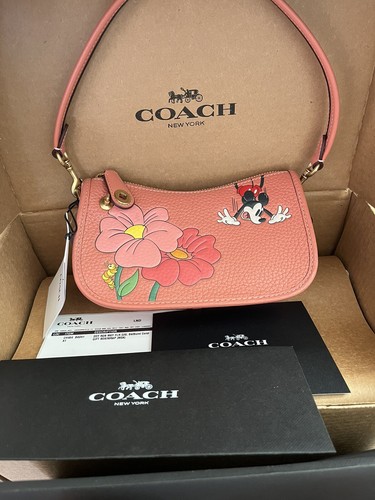 Coach x Disney Swinger 20 leather Mickey Mouse flowers burnt coral ...