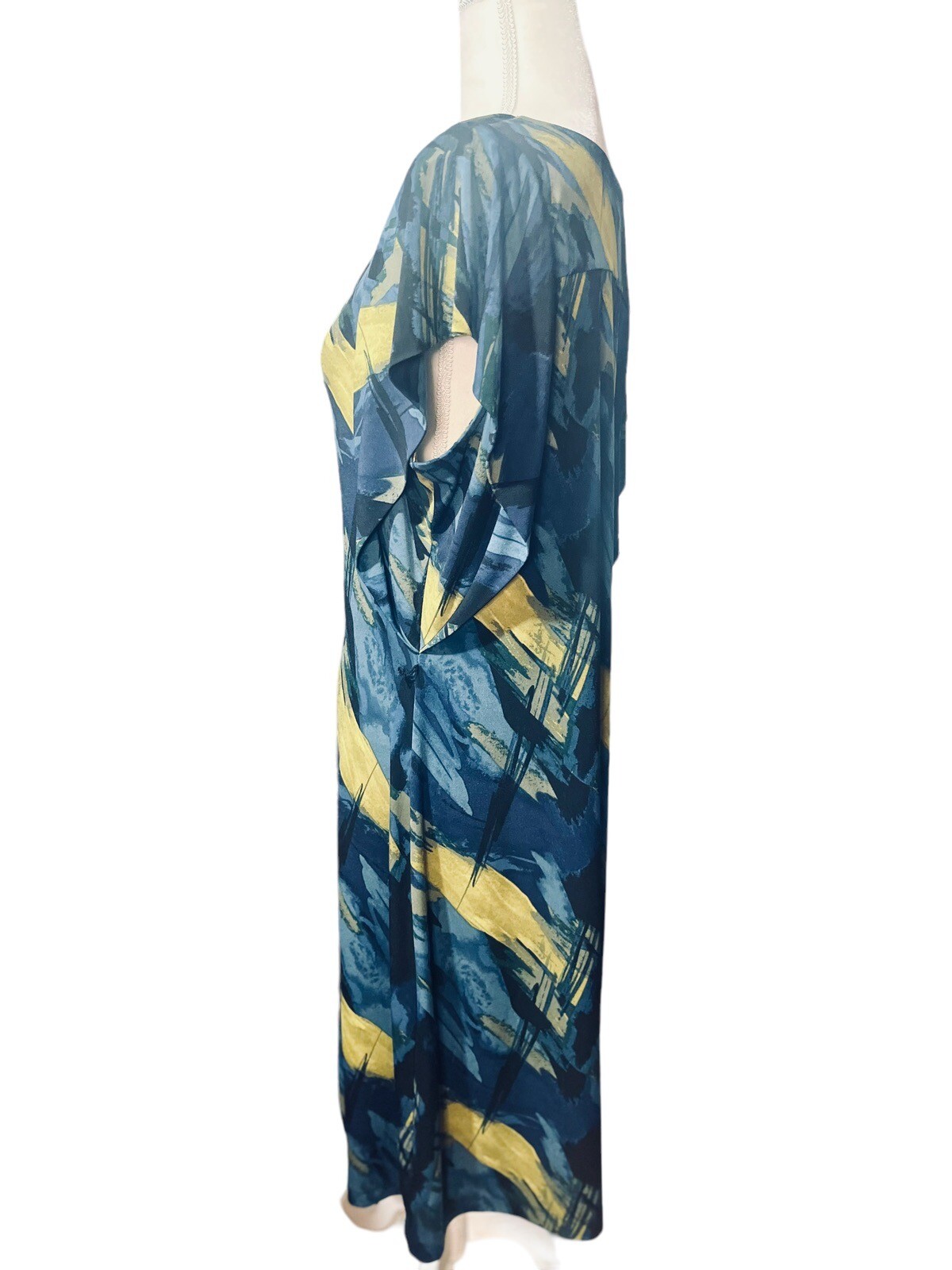 212 COLLECTION WOMEN'S DRESS SIZE XL BLUE/YELLOW MUSTARD SHORT SLEEVE ...