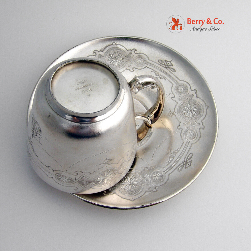 Aesthetic Cup and Saucer Sterling Silver Gorham Bright Cut 1873 Mono ...