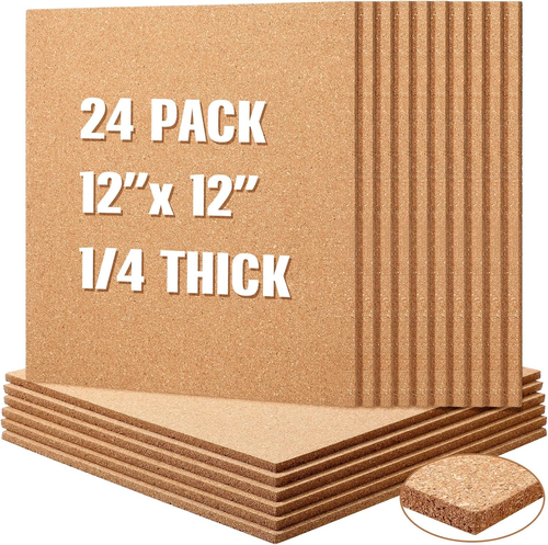 24 Pcs Cork Board Tiles 12"X12" 1/4" Thick Cork Tiles Square Bulletin ...