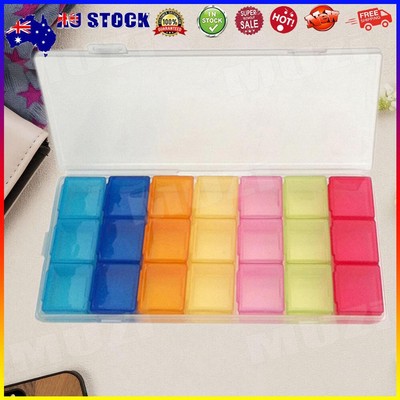 AU 21-Slot Medicine Storage Case Detachable Colorful Weekly Pills Boxes ...