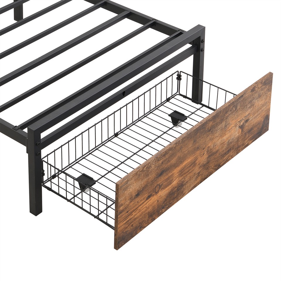 METAL BED FRAME WITH OUTLETS LED STRIP SINGLE DOUBLE PLATFORM BED WITH ...