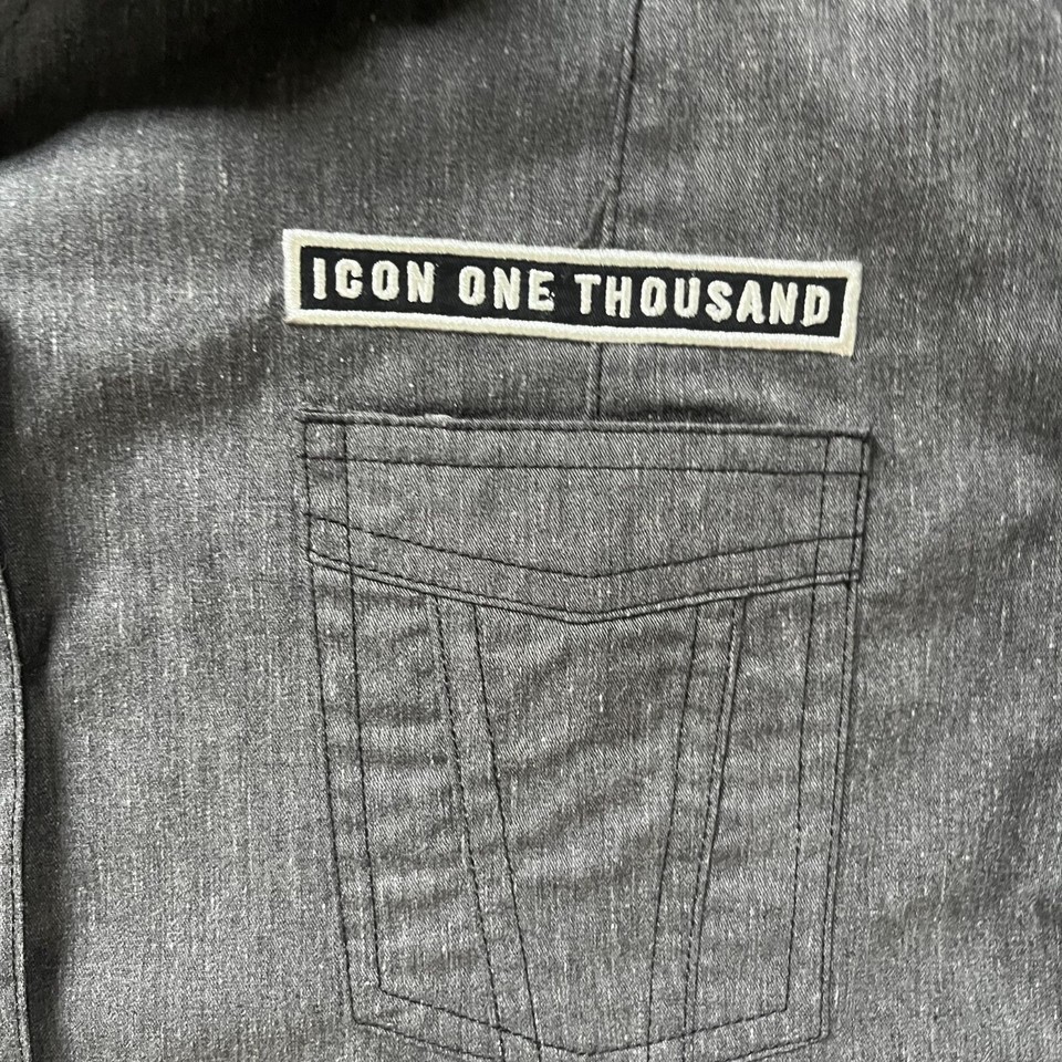 Icon One Thousand Womens Short Sleeve Gray Motorcycle Snap Shirt Size ...