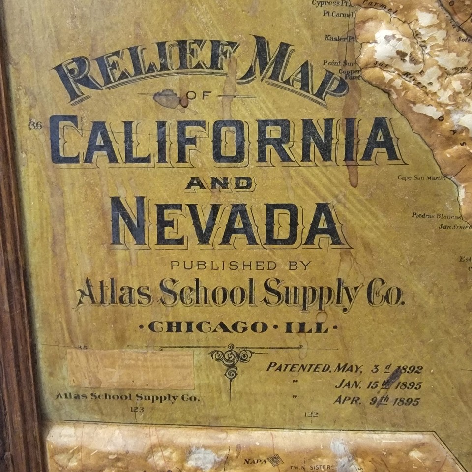Rare Antique Atlas Relief Map Of California and Nevada from 1895. | eBay