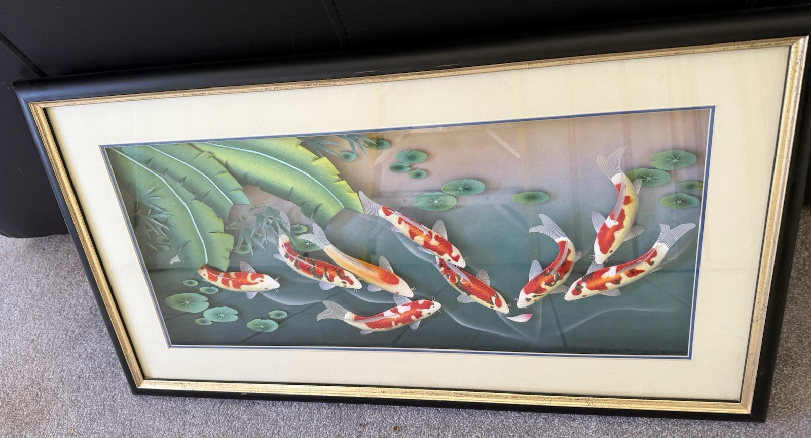 Framed Matted 3D Shadow Picture Box Painting of Koi Fish in a Pond 32 ...