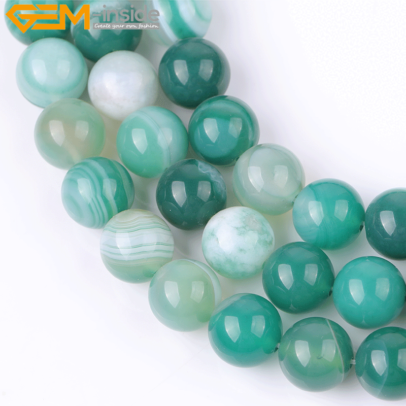 Natural Green Agate Banded Gem Stone Beads For Jewelry Making Strand 15 ...