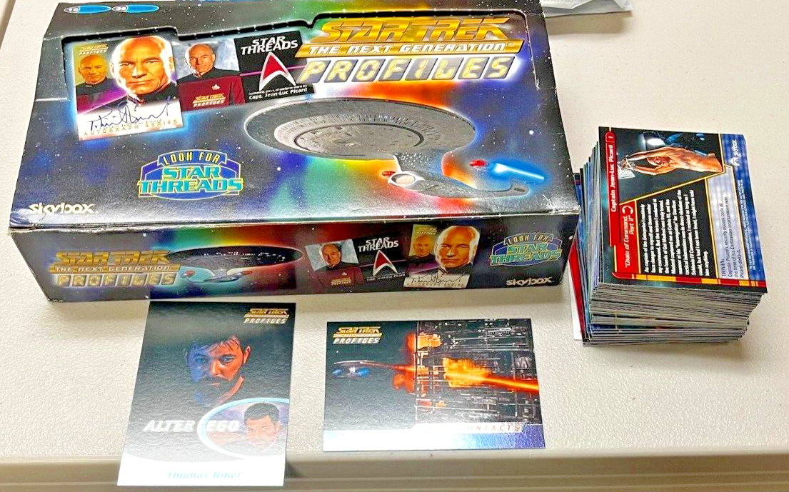 2000 SKYBOX STAR TREK TNG PROFILES BOX WITH COMPLETE 1-82 CARD SET + 2 ...