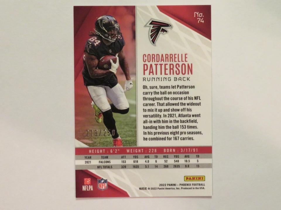 2022 Panini Phoenix Cordarrelle Patterson Red Parallel Card #74 Falcons ...
