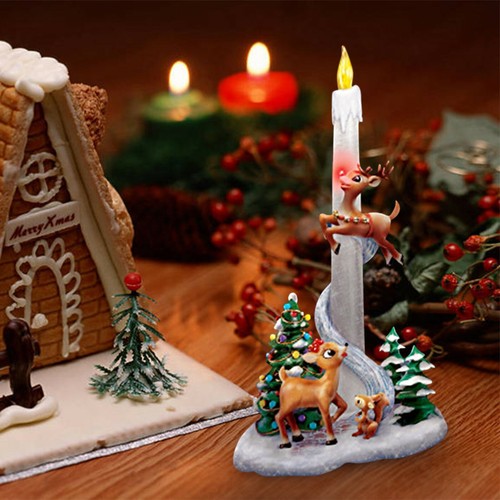 Rudolph Santa's Guiding Light Flameless Candle Set Resin Candle Holder ...