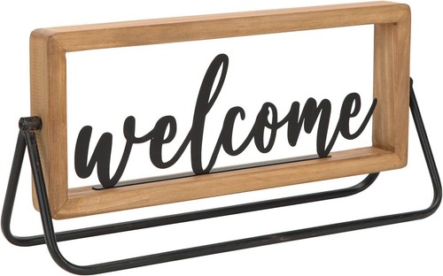 Wooden Welcome Sign, Rustic Table Signs Freestanding Word Sign ...