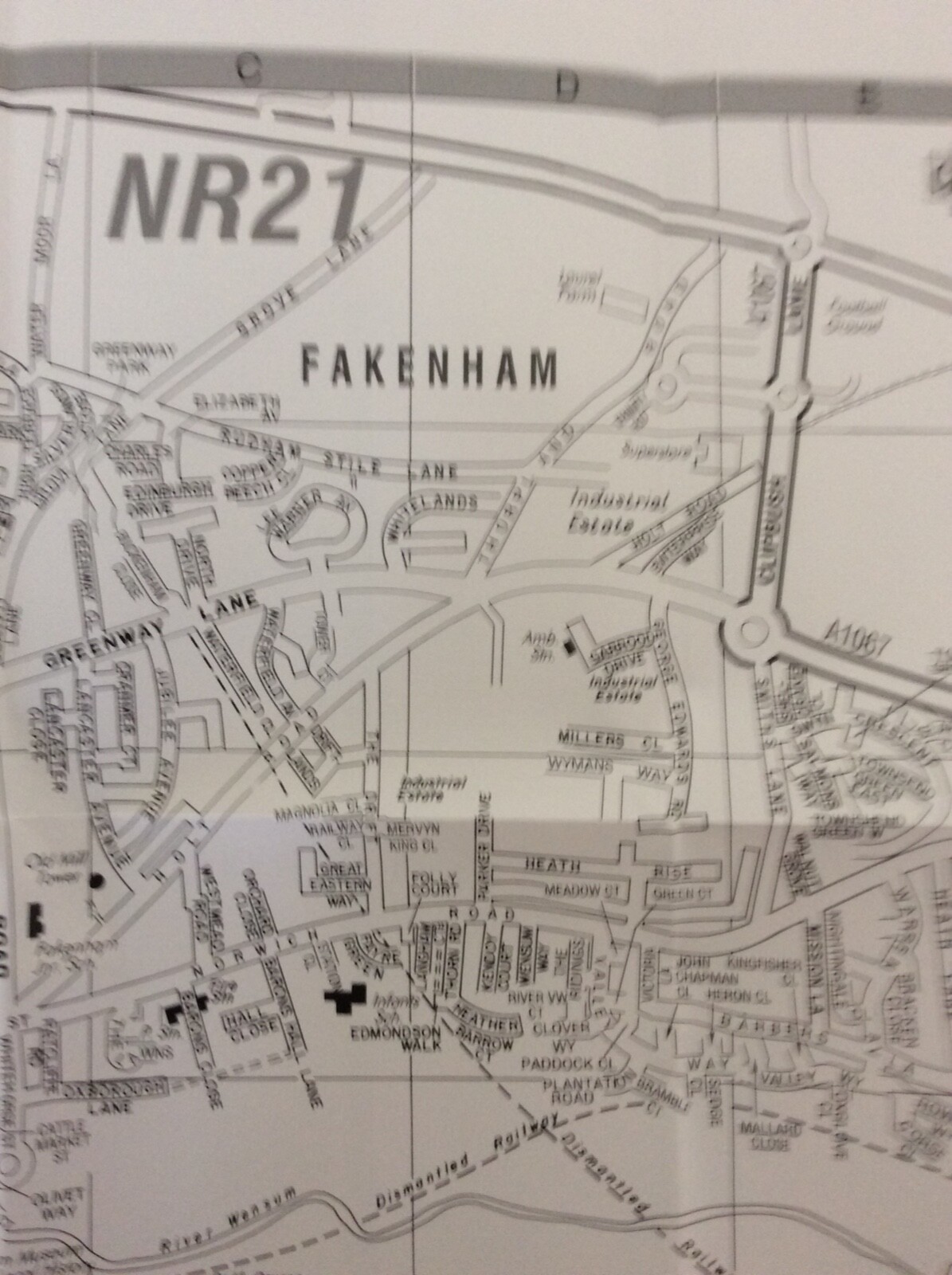 Dereham Fakenham Swaffam Walsingham fold out street map black/white ...