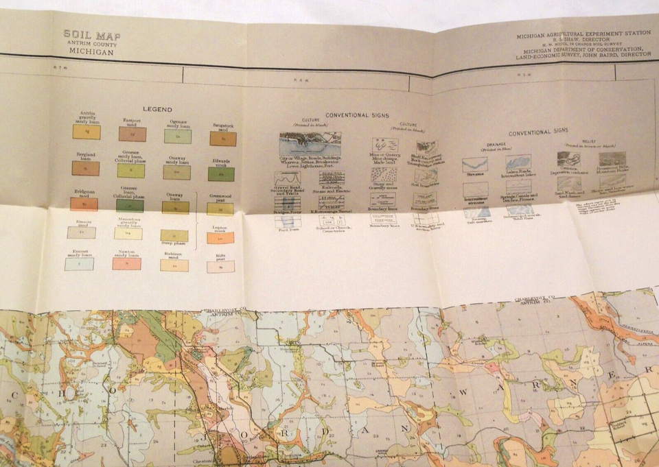 Antrim County Northern Michigan Soil Survey 1928 with Large Color Fold ...
