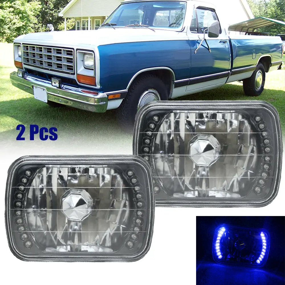 Pair 5x7" 7x6" Blue LED Headlights Hi/Lo Beam For Dodge D150 D250 D350 ...