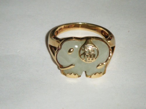 14KT YG JADE ELEPHANT RING~SIZE 7~PRE-OWNED~NOT SCRAP~APPROX. 5 GRAMS ...