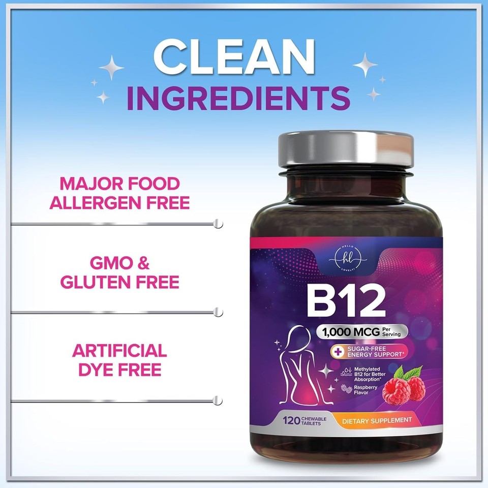 B 12 Vitamin Chewables 1000 mcg - B12 Complex with Heart & Nerve Energy ...