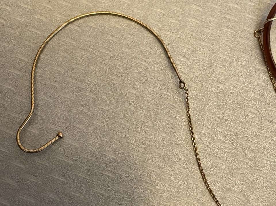 Antique Pince Nez Round Torty Celluloid Eyeglass Frames Chain Earpiece ...