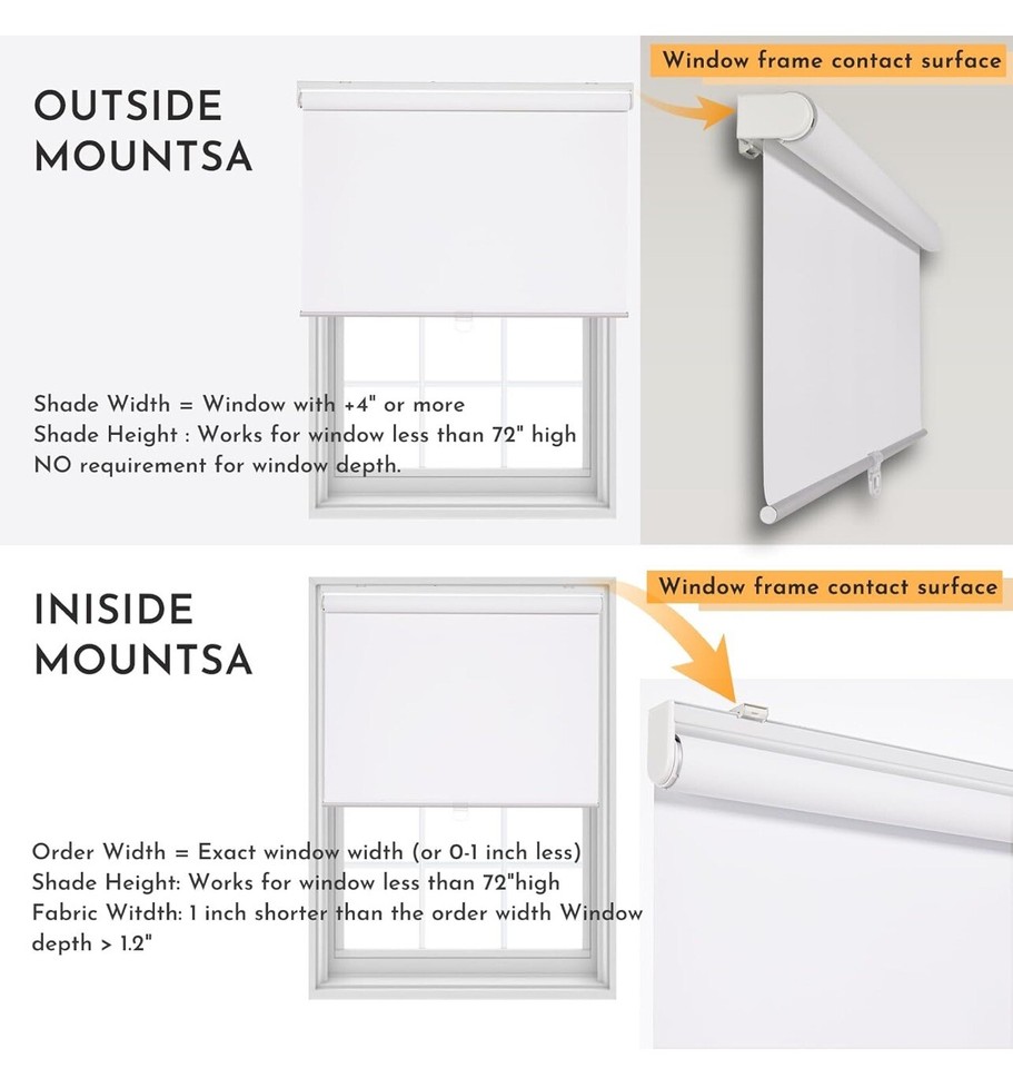 Persilux Cordless Window Shades Roller Blinds (35" W x 72" H, White ...