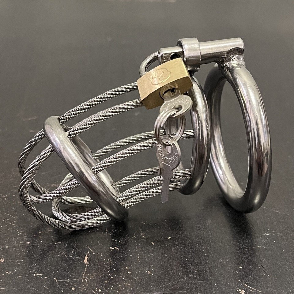 Stainless Steel Male Chastity Device Metal Rope Cage Men Standard Lock ...
