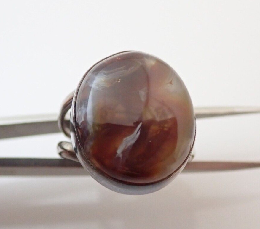 Vintage Signed Fire Agate Sterling Silver Band Ring S… - Gem