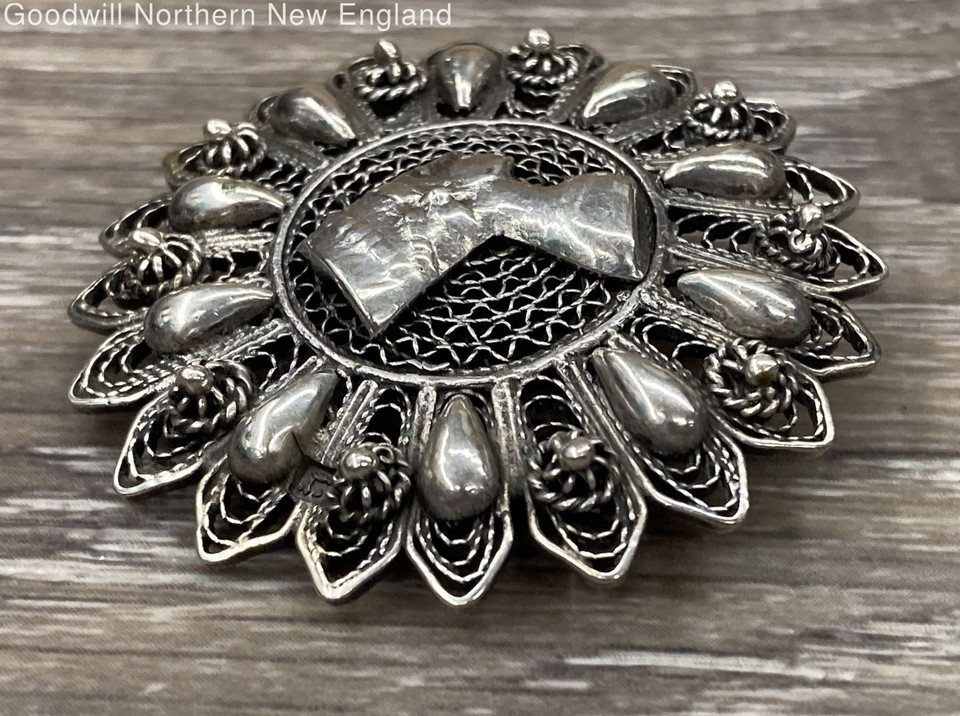 Unmarked Tests 900 Silver Egyptian Souvenir Nefertiti Filigree Pin ...