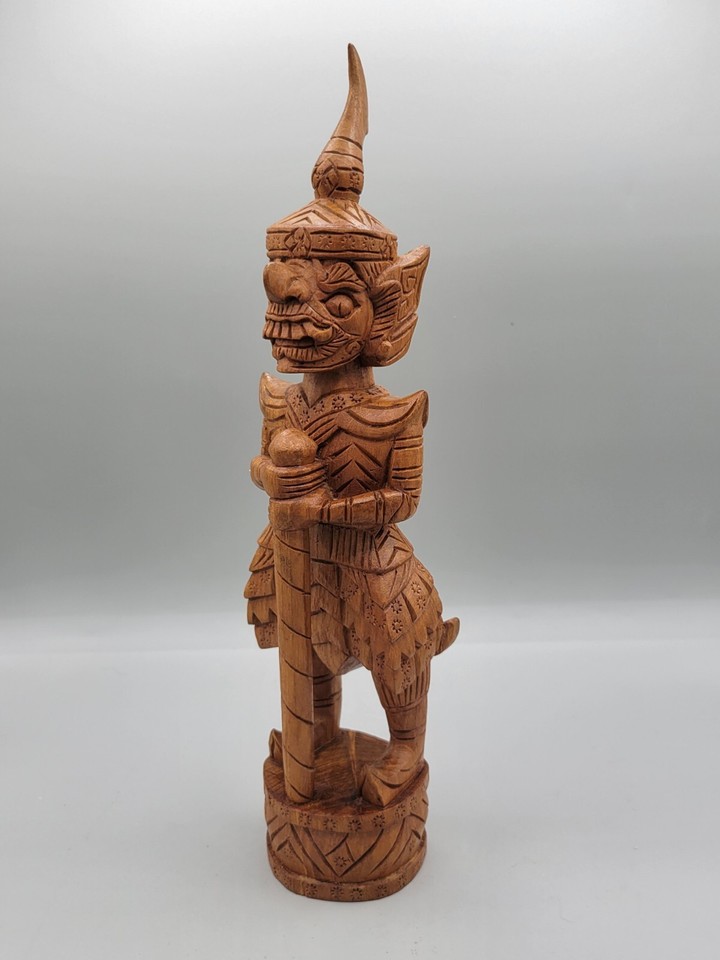 Vintage Yaksha Thai Temple Guard Statue Teak Wood Carved Thailand ...