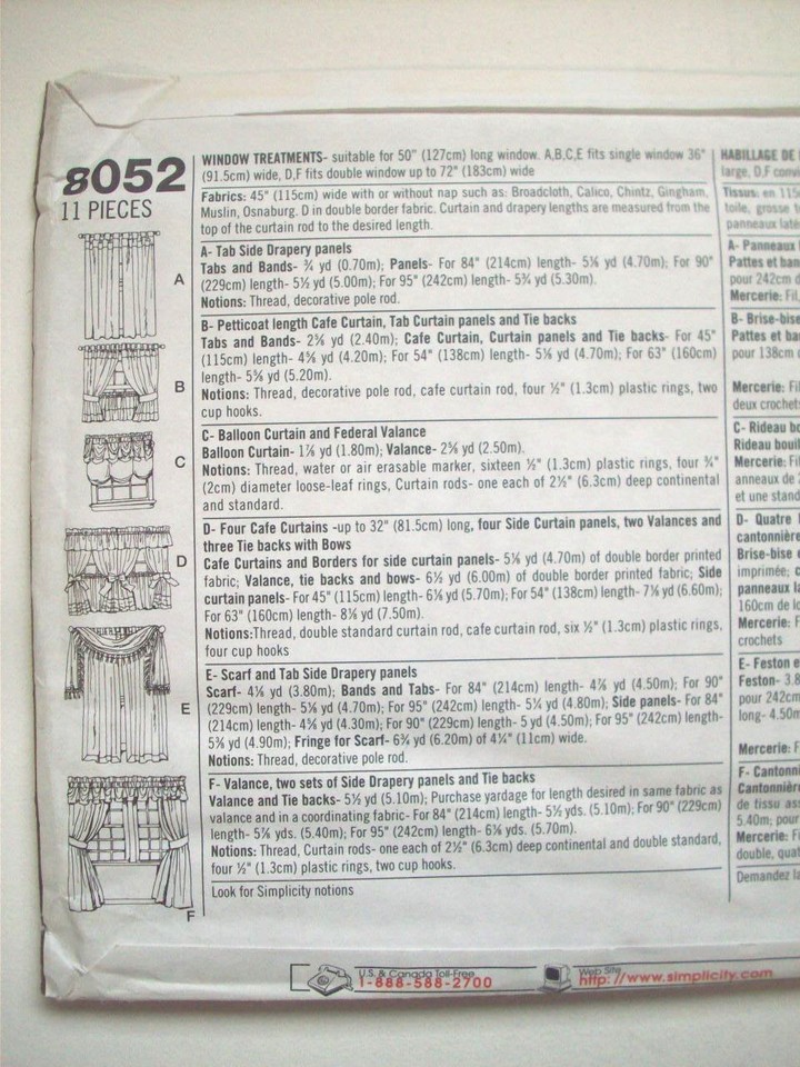 Country Window treatment dressing drapes curtains unused Pattern 8052 ...
