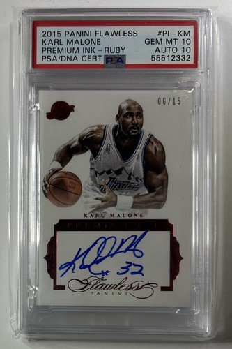 2015-16 Panini Flawless Ruby Karl Malone HOF On Card AUTO /15 PSA 10 ...