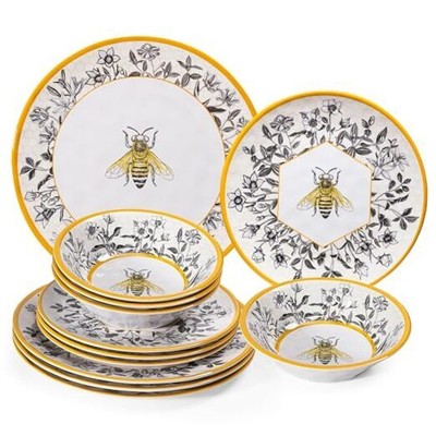 Honeycomb 12-Piece Melamine Dinnerware Set,Melamine Dishes Set of 4 ...