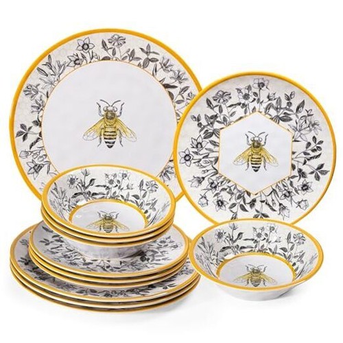 Honeycomb 12-Piece Melamine Dinnerware Set,Melamine Dishes Set of 4 ...