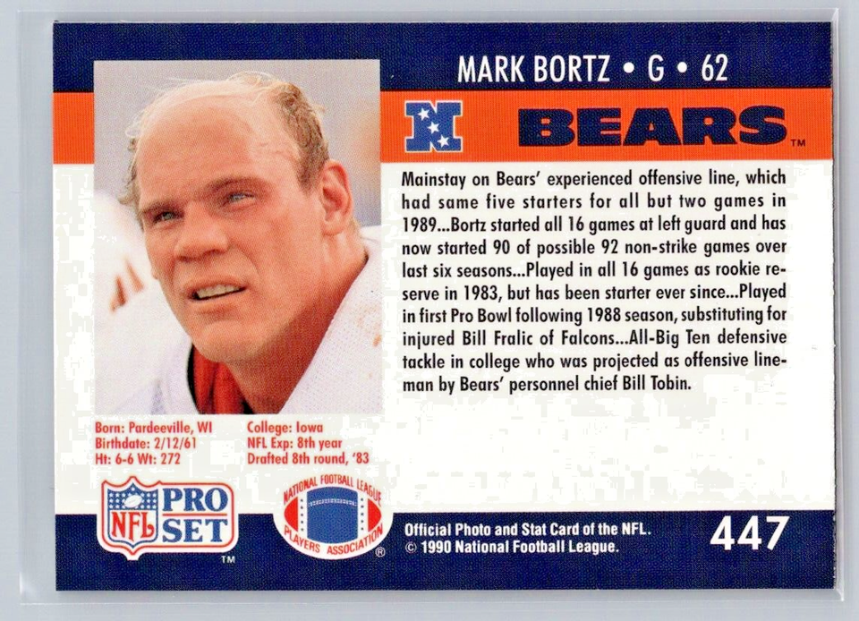 1990 Pro Set Series 2 Football - Mark Bortz - Chicago Bears - Base ...