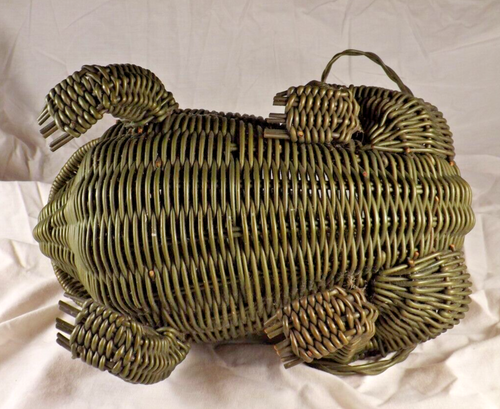 1960s Wicker Green Frog Purse Basket w/Lid and Orange Marble Eyes | eBay